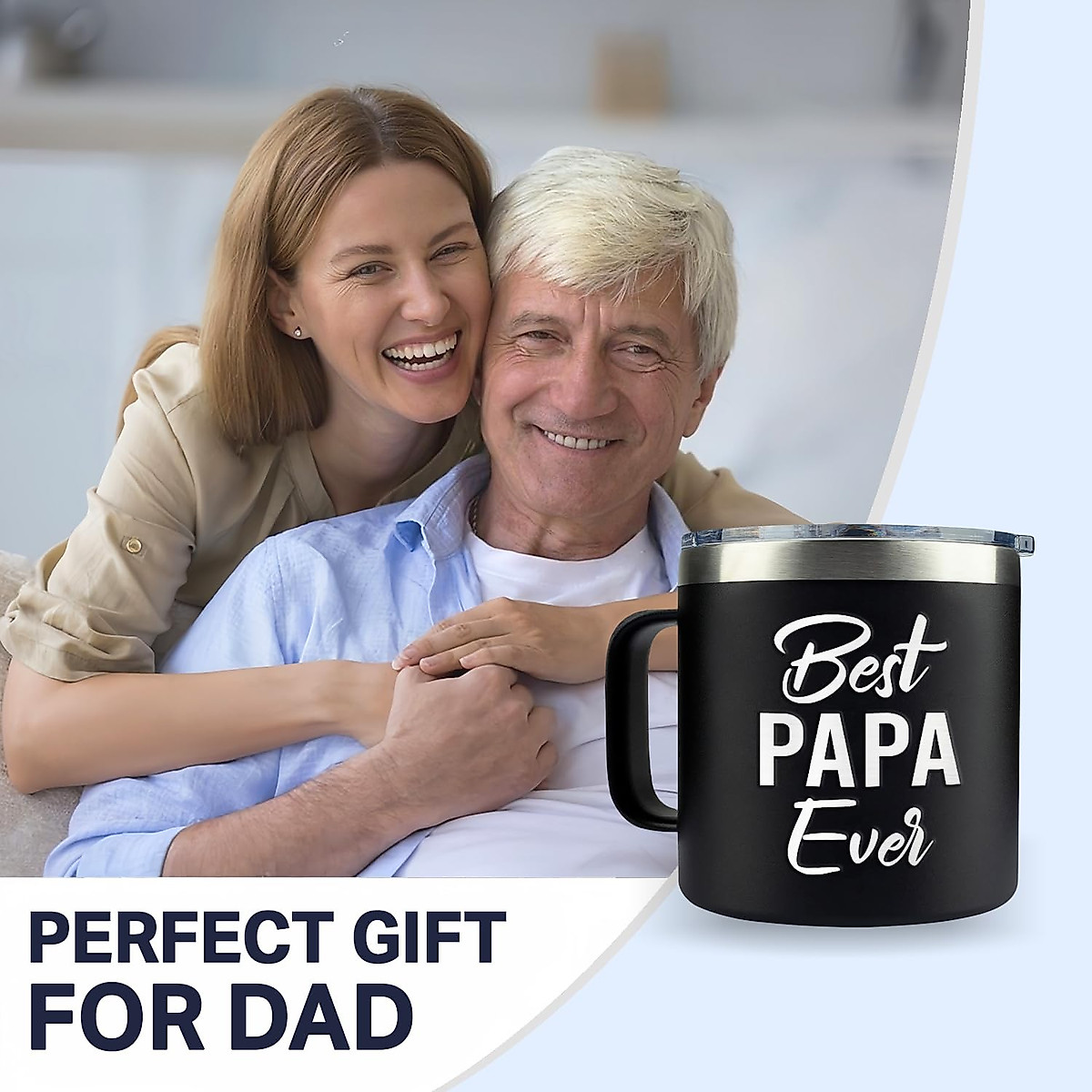 Hyturtle Best Papa Ever Coffee Black Mug/Tumbler 14oz Gift For Dad, Gifts For Dad From Daughter, Son, Kids - Fathers Day - Birthday Gift Ideas For Daddy - Christmas Gifts For Father, Men