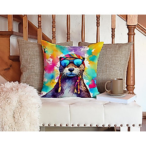 Caroline's Treasures DAC4013PW1414 Hippie Animal Otter Throw Pillow Machine Washable, Indoor Outdoor Decorative Pillow for Couch, Bed or Patio, 14Hx14W