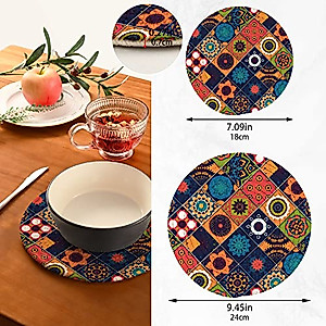 Kigai Classical Nation Flower Pot Holders Trivets Set 2 Pcs,Round 100% Cotton Braided Hot Pads for Hot Dishes Hot Pots and Pans/Kitchen Trivets