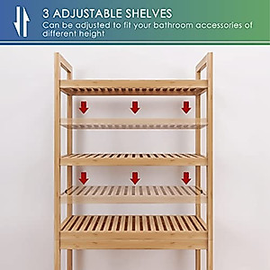 SMIBUY Bamboo Bathroom Over-The-Toilet Storage Shelf with 3-Tier Adjustable Shelves and 4-Tier Bamboo Rack Organizer Unit for Living Room Bedroom Kitchen (Natural)