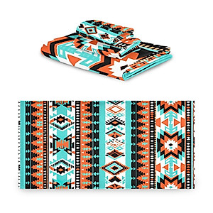 Flradish Navajo Pattern Towels 3 Pack Bath Towels for Bathroom Set Soft Cotton Highly Absorbent Lightweight & Quickdry Towel Set 1 Bath Towel,1 Hand Towel,1 Washclothe