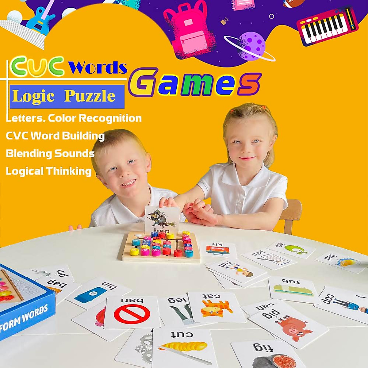 GIMCALO Sight Word Games, Montessori Letter Puzzle Building Blocks CVC Flash Cards Kindergarten Homeschool, ABC Learning Education Toddlers Wooden Toys, Birthday Easter Xmas Gifts for Kids Ages 3-7