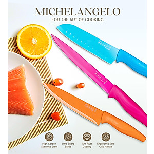 MICHELANGELO Kitchen Knife Set 10 Piece, Rainbow Knife Set for Kitchen, High Carbon Stainless Steel Kitchen Knives Set, Kitchen Knife Set with Covers, Colorful Knife Set- 5 Knives and 5 Knife Covers