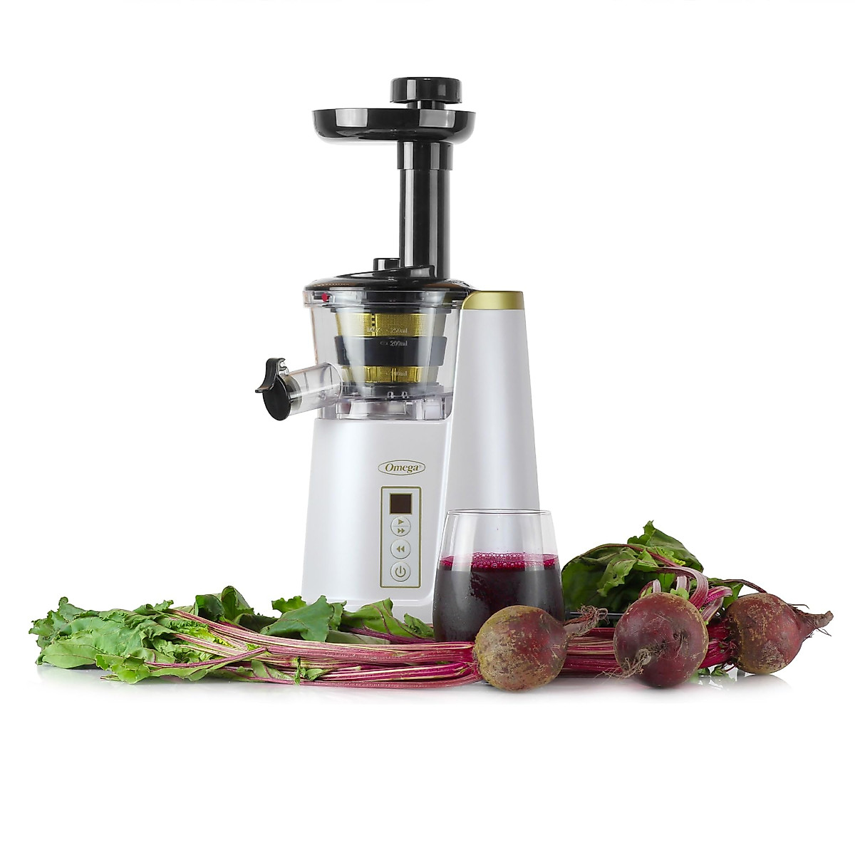 Omega Juicer Cold Press 365 Vertical Slow Masticating Extractor for Fruits and Vegetables, BPA-Free, 65 RPM, 150-Watts, White