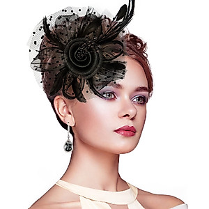 Fascinators for Women Kentucky Derby Hats,Tea Party Hat Headband Hair Clip for Wedding Cocktail Black