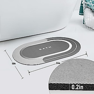 UVTQSSP Bath Mat Rug, Non-Slip Super-Absorbent Quick Dry Washable No Stains Oval Rubber Mat for Bathroom Floor, Tub and Shower, 24" x 16" Grey