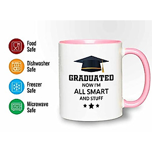 Flairy Land Graduation 2Tone Pink Mug 11oz - All Smart and Stuff - Graduation Gifts for Her Senior Graduation College Student College Graduate Classmate MBA Grad