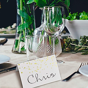 AZAZA 50 Pcs Place Cards with Gold Foil Dots - Textured Table Tent Cards Seating Place Cards for Weddings Banquets Dinner Parties 2.5" x 3.75" (Dots - Gold)