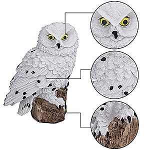 ASFSKY Solar Owl Garden Decorations LED Owl Hanging Ring Statue Retro Metal Waterproof for Outdoor Decorative Owl Ornament Owl Gifts for Owl Lovers (White)