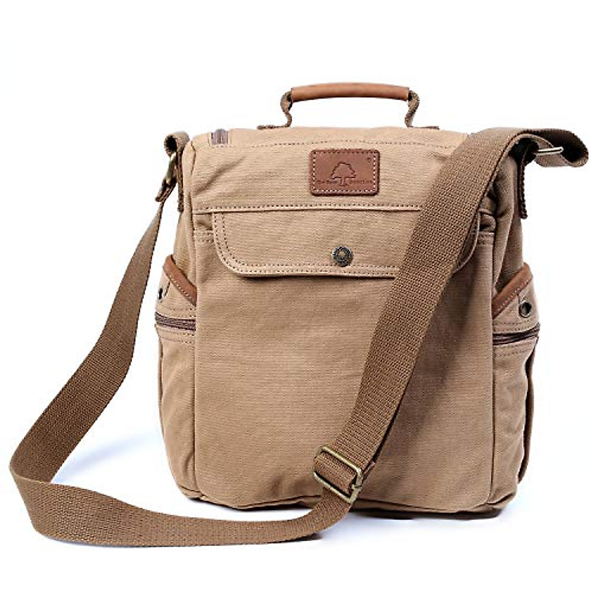 TSD The Same Direction ATONA Canvas Leather Trim Crossbody Bag (Khaki)