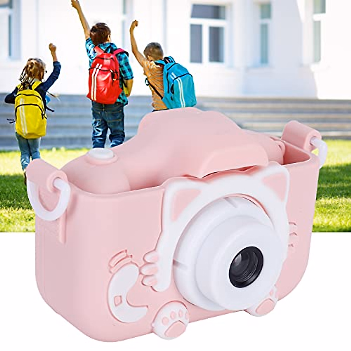 Zyyini Children's Camera Toys, 2.0inch IPS Screen Display Eye Protection Camera, 40MP Front Rear Dual Camera Cartoon Cat Photography Camera, One-Button Smart Focus, for Children Gifts(Pink)