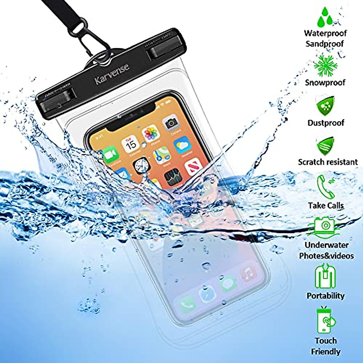 Karvense Waterproof Phone Pouch Case, 4 Pack Waterproof Cell Phone Holder/Bag for iPhone, Samsung Galaxy,Pixel, Moto, Universal Dry Bag for Vocation, Beach, Pool, Shower, Rafting, Kayaking, Snorkeling