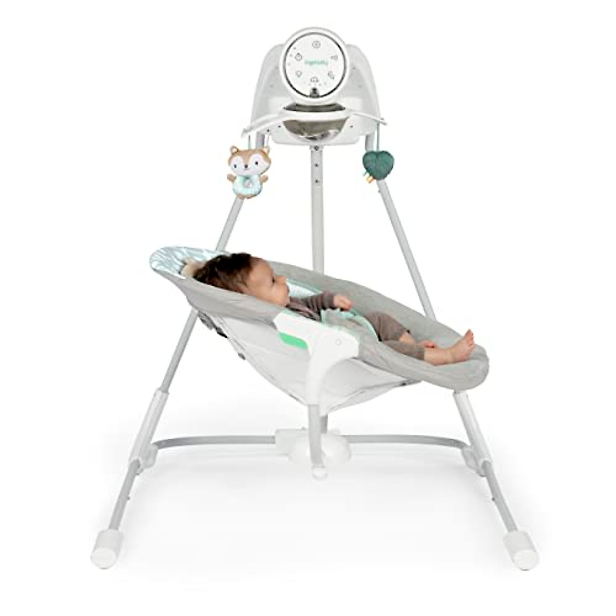 Ingenuity InLighten 5-Speed Baby Swing - Swivel Infant Seat, 5 Point Safety Harness, Nature Sounds, Lights - Kitt Fox