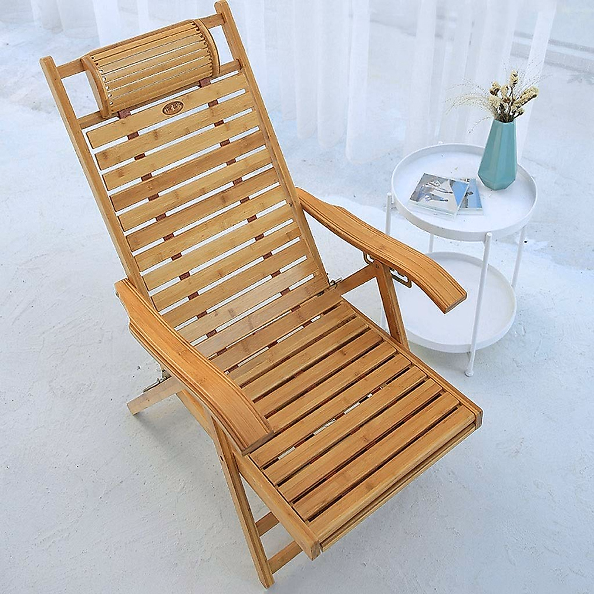 Sun Lounger Garden Chairs Balcony Recliner, Bamboo with Telescopic Foot Pedal Deck Chair Sun Lounger Outdoor Garden Patio Gravity Reclining Chair (Size, Bamboo 4.5cm),Bamboo 4.5cm