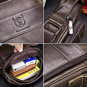 QAZWSXE Mens Shoulder Bags Crossbody,Genuine Leather Shoulder Sling Bag for Men Adjustable Man Purse Brown Small Messenger Bag for Men Travel Work Business Handbag