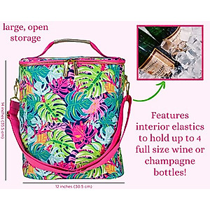 Steel Mill & Co 4 Bottle Wine/Champagne Cooler Tote, Insulated Cooler Bag, Soft Cooler with Secure Zip Close, Collapsible Cooler for Beach or Grocery, Tropical Leaf