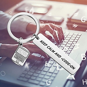 WSNANG Programmer Gift Keep Calm And Code On Keychain Coding Jewelry IT Gift for Software Engineer Student (Code Keychain)