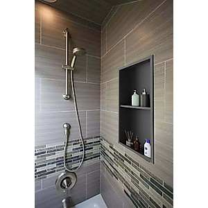 IKITRAEE 12"×24" Matte Black Double-Layer Stainless Steel Shower Niche, No Tile Needed Bathroom Niche, Recessed Wall Niche