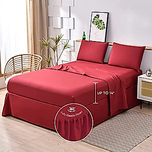 Junsey 8 Pcs Bed in A Bag Queen Size, Red Black Plaid Comforter with Flat Sheet,Fitted Sheet, Bed Skirt, Pillowcases & Shams, Burgundy Patchwork Down Alternative Bedding Comforter with Sheet