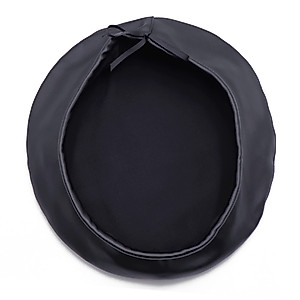 Womens Classic Pu Leather French Beret Hat (Black)