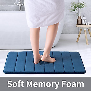 ROSMARUS Memory Foam Bath Mat 20” x 32”, Water Absorbent Shower Mat, Thick Bath Rugs for Bathroom Non Slip with PVC Backing, Ultra Soft Bathroom Rugs for Bathroom Floor & Tub, Navy