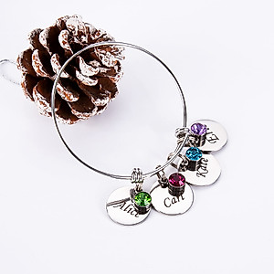 Fanery Sue Personalized Custom Name Expandable Wire Bangle Charm Bracelet with Birthstone for Mother