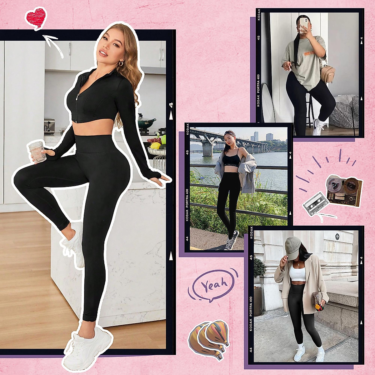 CAMPSNAIL 4 Pack Leggings for Women - High Waisted Tummy Control Yoga Pants for Workout Gym Black Capri Leggings Dance Pants