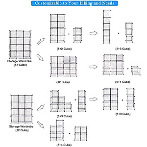 Safeplus DIY Wire Cube Storage, Storage Shelves 6 Cube Bookshelf Bookcase Closet Organizer and Storage, Stackable Grid Organizer, Black