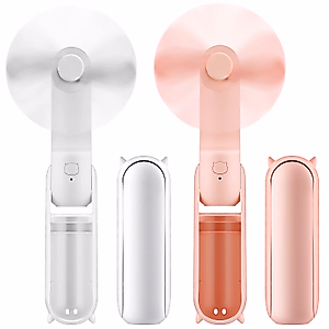 2 Pieces Portable Handheld Fan Mini Fan Portable USB Rechargeable Fan Small Pocket Fan Travel Feature Battery Operated 14-21 Working Hours for Women, Travel, Outdoor (White, Pink)