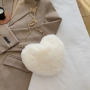 Women Cute Plush Crossbody Bag Cute Heart Shaped Cellphone Fluffy Shoulder Bag for girls (white)