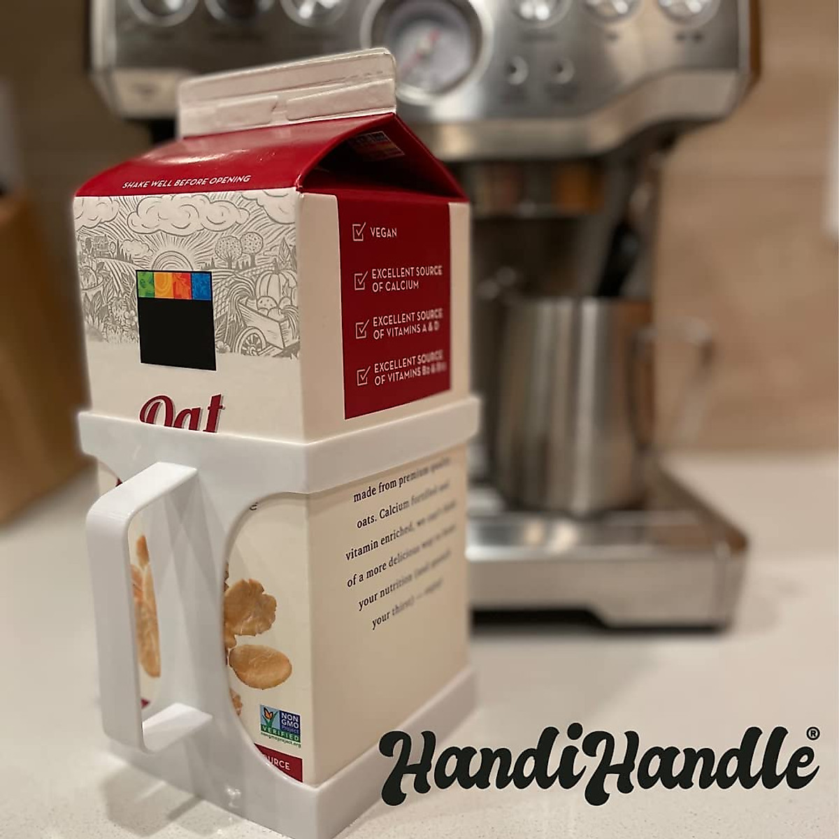 HandiHandle® Half Gallon Milk, Juice, or Beverage Carton Holder | Lightweight and Slim to Save Refrigerator Space | for Seniors, Home Kitchens, Coffee Shops, Restaurants, and Baristas. (1)