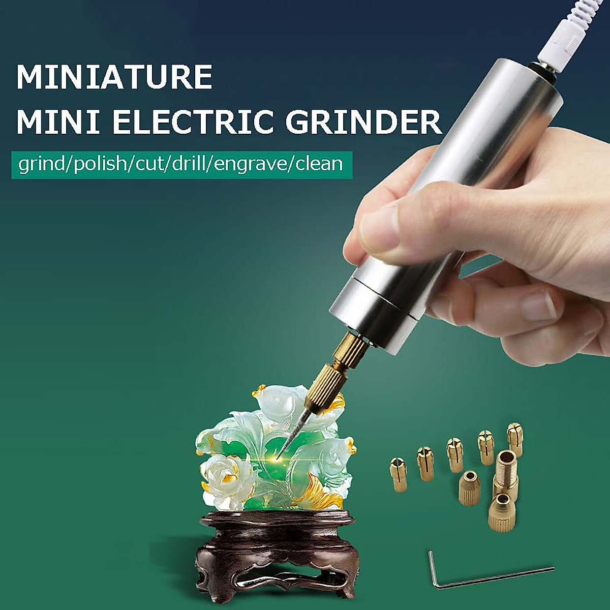 Electric Mini Drill Grinder, Mini Drill Set Grinder Kit, Adjustable Speed Polishing Engraving Grinding Pen Tool Kit, Low Noise, for Grinding, Polishing, Drilling