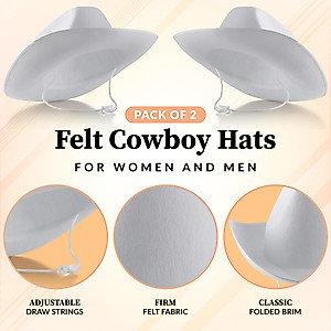 White Cowboy Hat - (Pack of 2) White Cowgirl Hat for Women and Men with Adjustable Neck Drawstring, Dress-up Parties, and Play Costume Accessories, Fits Most Teen Girls Boys, and Adults