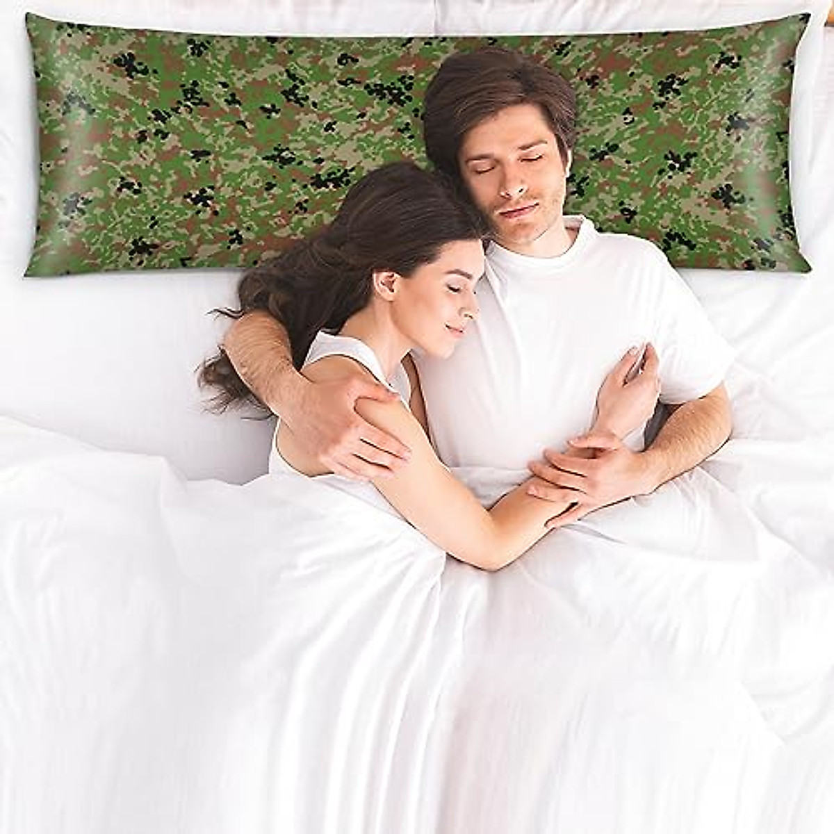 Camo Forest Body Pillow Covers Decorative Soft Bedding Satin Pillowcase with Zipper Closure Cooling Breathable Long Pillow Case-21"x 54"