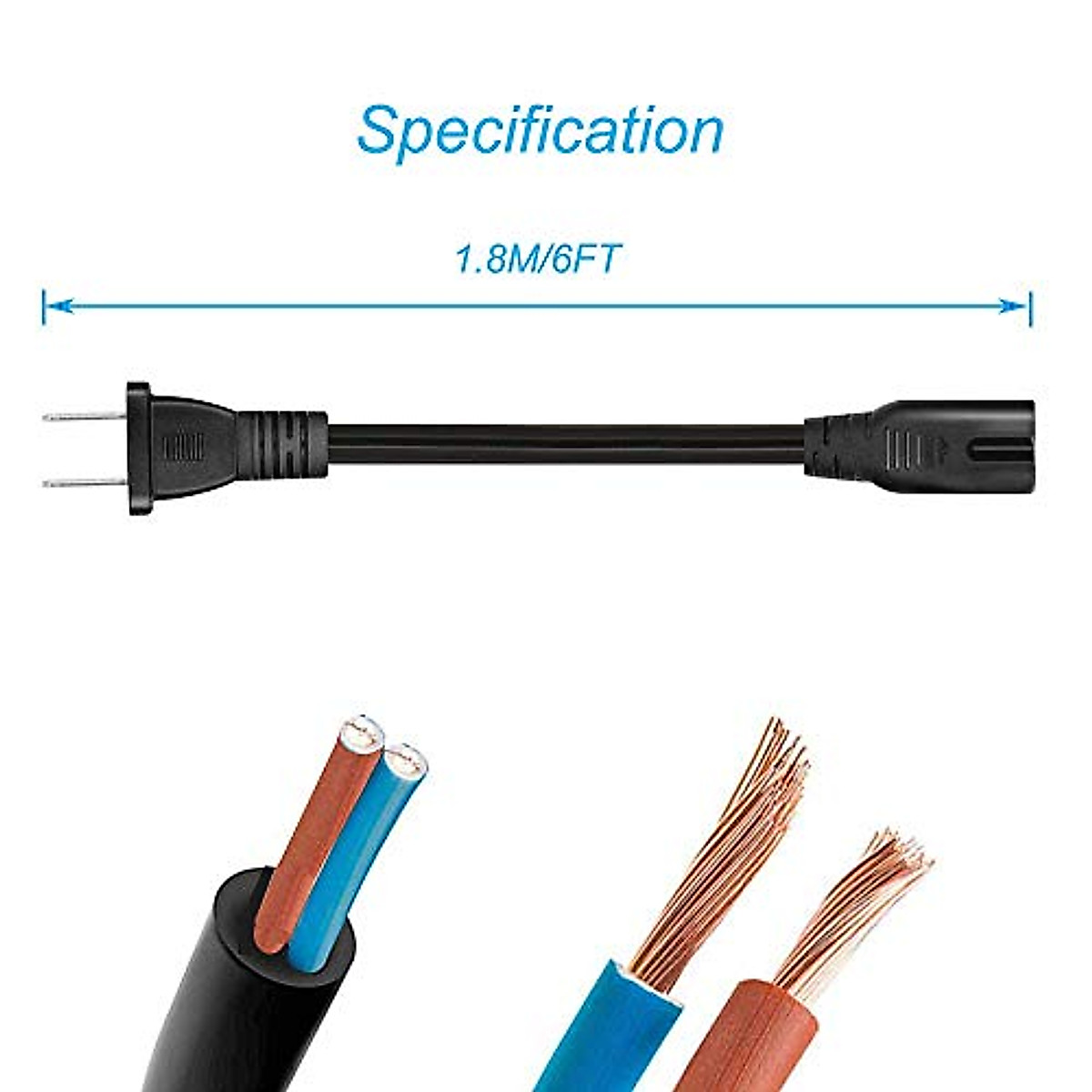 UL Listed XINYUWIN 2 Prong Power Cord 6ft Compatible with HP Envy/OfficeJet; Canon Pixma/Maxify; Epson Stylus/Workforce / Expression Premium/Artisan Printer; Brother/Dymo Label Writer