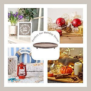 FESTWIND Decorative Tray, Oval Wooden Tray for Coffee Table Kitchen Dinning Table Entryway, Small Beaded Tray for Holidays, Wood Tray Distressed Brown