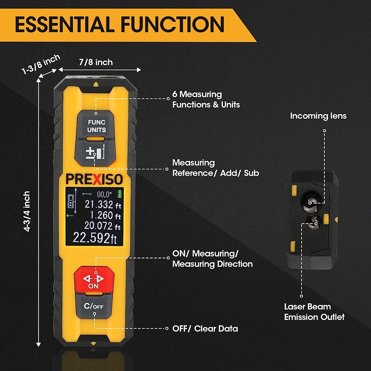 PREXISO Dual Laser Measure- 230Ft Rechargeable Laser Measurement Tool Ft/Ft+in/in/M Multiple Units, Laser Distance Meter Multifunctional Device for Fast, Accuracy