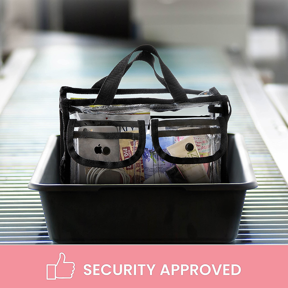 Clear Makeup Organizer Cosmetic Bag 10 inch x 7 inch x 4 inch, Sturdy Zipper and 4 External Pockets with Adjustable Strap