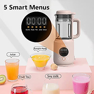 Joydeem Mini Cooking Blender, Soy Milk Maker, Personal Hot & Cold Countertop Blender for Juice Soup Tea, 12h Preset, 420ml, Pink