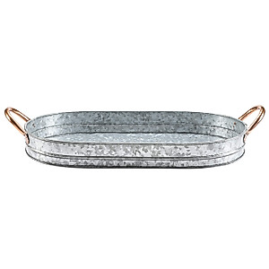 KINDWER Oval Galvanized Tray with Copper Handles, Gray, 25x12x5, (A070)