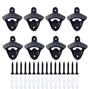 Homend 8pack Cast Iron Wall Mount Bottle Openers, Mounting Hardware Included, Vintage Rustic Bar(Wood Block is not Included)