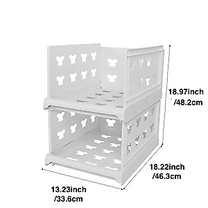 ﻿Folding Wardrobe Storage Box 2-Pack Plastic Drawer Organizer Stackable Shelf Baskets Cloth Closet Containers Bin Cubes ,Home Laundry Fold Pull Out Drawer Dividers for Clothes