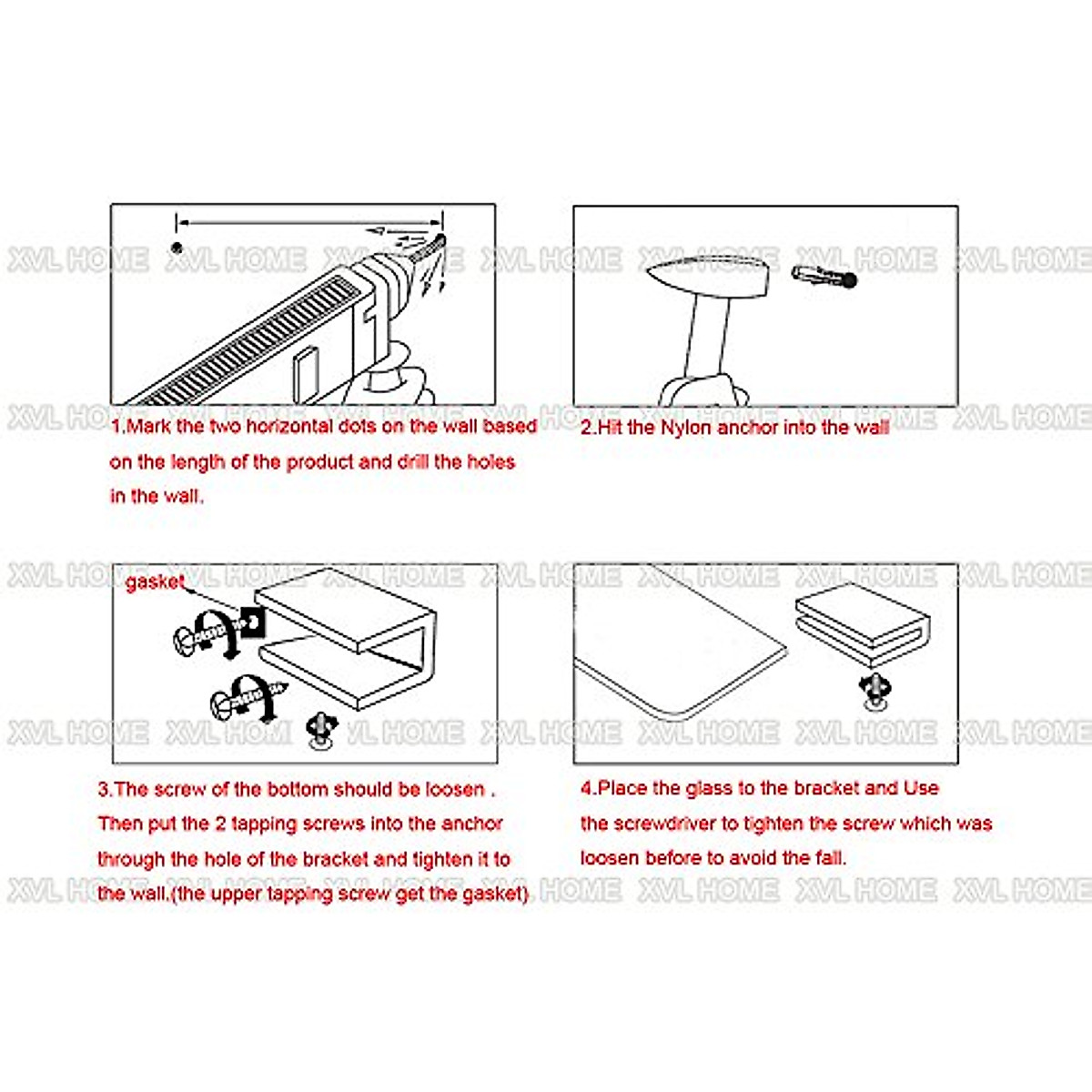 XVL 14-Inch Bathroom Glass Shelf, Chrome GS3004B