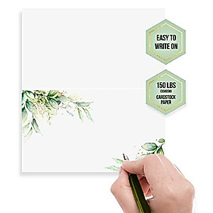 Wedding Place Cards Table, 50 Pack, 2 x 3.5 inch, Gold & Greenery Place Cards for Weddings, Premium Eucalyptus Wedding Name Place Cards for Table Setting, Easy Folding Matte Finish Placecards Wedding