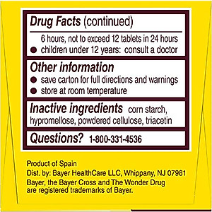 Genuine Bayer Aspirin 325mg Coated Tablets, #1 Doctor Recommended Aspirin Brand, Pain Reliever and Fever Reducer, 24 Count