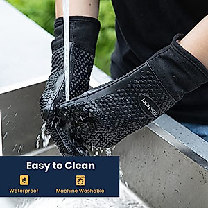 GEEKHOM BBQ Gloves, Grilling Gloves Heat Resistant Oven Gloves, Kitchen Silicone Oven Mitts, Long Waterproof Non-Slip Pot Holder for Barbecue, Cooking, Baking (Black)