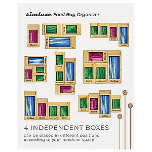 Simluxe Ziplock Bag Organizer - Bamboo Food Plastic Baggie Holder Dispenser and Organizer for Kitchen Drawer - Fits Ziplock and Ziploc Gallon Quart Sandwich & Snack Sized Slider Bags (Natural)