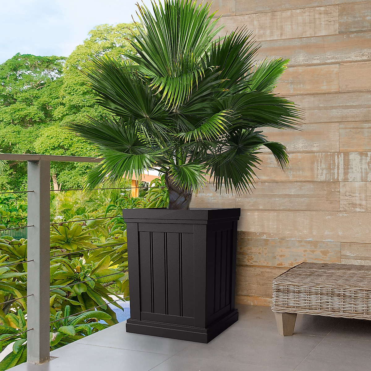 Verel 20 Inch Square Planter - Tall Planter with 32 Drainage Holes – Indoor and Outdoor Flower Pots for Front Door, Patio and Deck (Black)