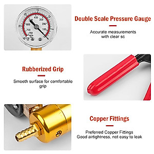 ZJERYL GULL 2 in 1 Brake Bleeder Kit with Hand Vacuum Pump with Gauge Adapters Automotive Brake Fluid Bleeding Set with Protected Case for Car Truck (Red)