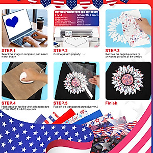 4th of July HTV Vinyl Bundle: Patriotic Heat Transfer Vinyl Red White Blue HTV Iron on Vinyl 10 Pack 12x10 Inch American Flag Pattern Sheets for Cricut